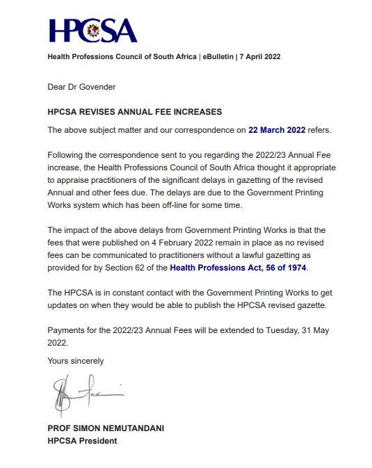 HPCSA Fees – ECIPA Healthcare